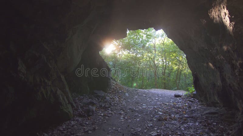 Traveler at Mountain Cave Exit Making Picture Stock Vector ...