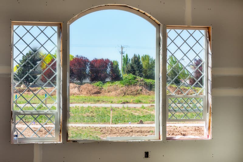 View Out an Unfinished Window of New Home Construction Stock Photo ...