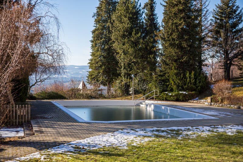 View on an Outdoor Pool in Winter Landscape in Austria. Stock Photo ...