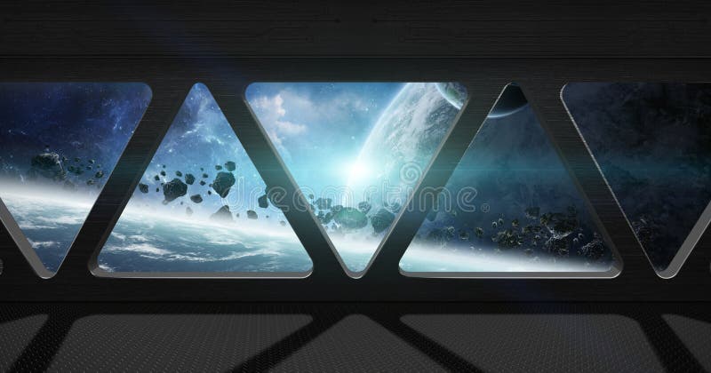 View of Outer Space from Inside a Space Station Stock Illustration ...