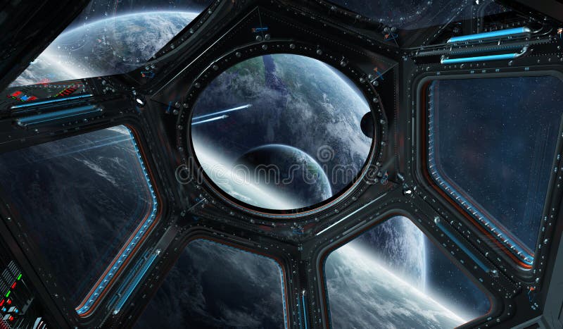 View of Outer Space from a Space Station Window 3D Rendering Elements ...