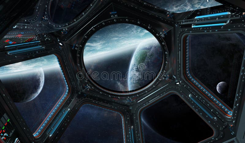 View of Outer Space from a Space Station Window 3D Rendering Elements ...
