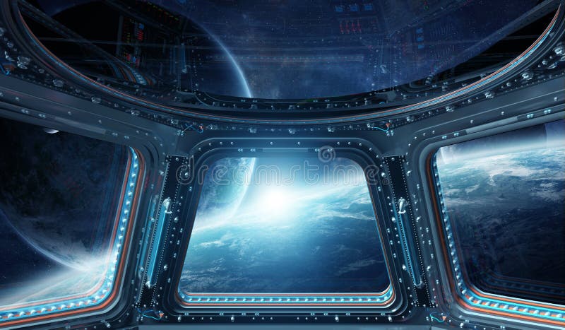 View of Outer Space from a Space Station Window 3D Rendering Elements ...
