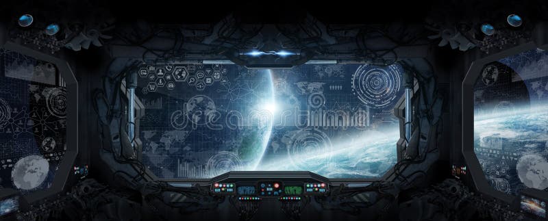 View Of Outer Space From The Window Of A Space Station Stock ...