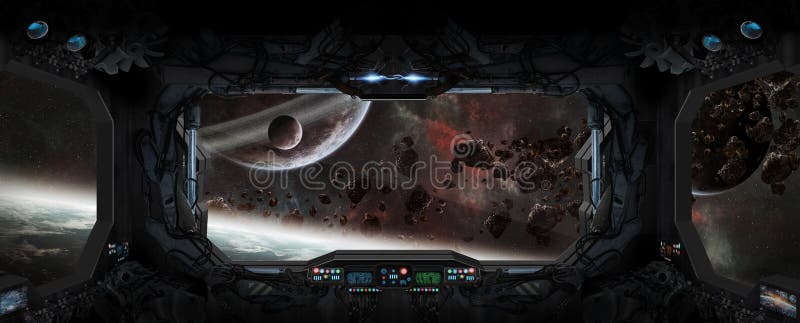 View of Outer Space from the Window of a Space Station Stock ...