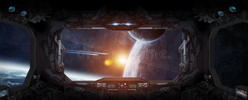 View of Outer Space from the Window of a Space Station Stock ...