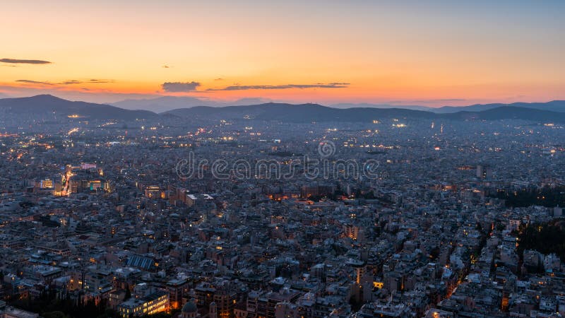 View Over the Athens in Sunset Time Stock Image - Image of scenic ...