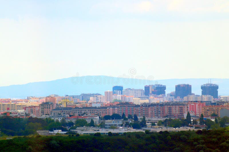 View Over Buildings and Skyscrapers, with a Mountain and the Sky in the ...