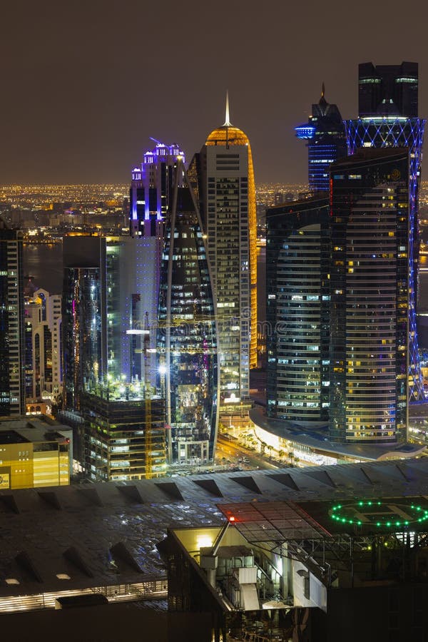 View Over Doha Downtown Illuminated at Night. January 15,2020 in Doha ...