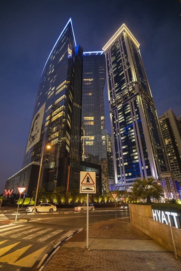 View Over Doha Downtown Illuminated at Night. January 15,2020 in Doha ...