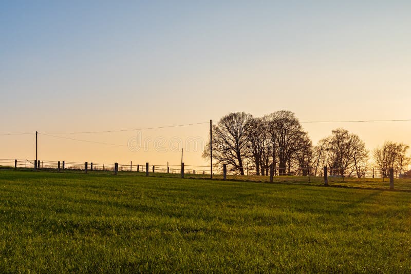 View Over Meadows and Fields in the Evening Sunlight Stock Image ...