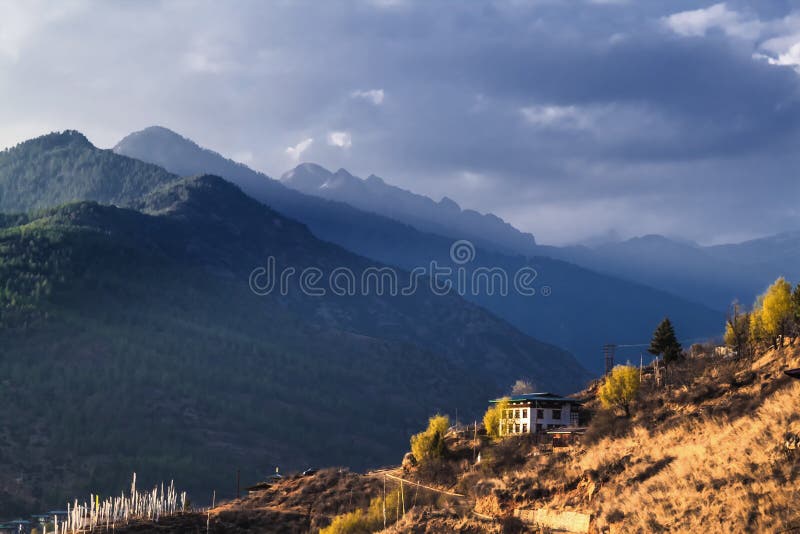 View Over the Mountains in Bhutan Stock Image - Image of forested ...