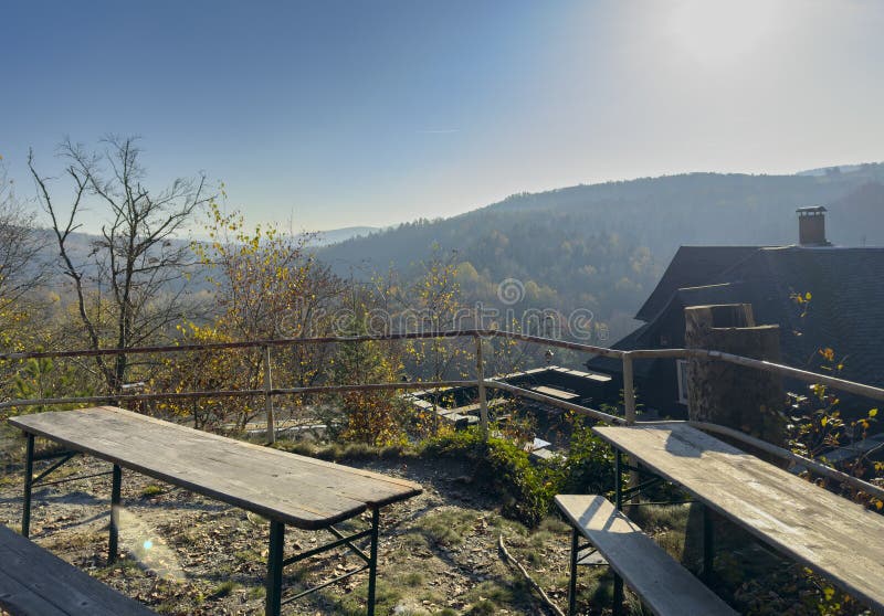 View Over the Ore Mountains in Saxony with a Rest Area Stock Photo ...