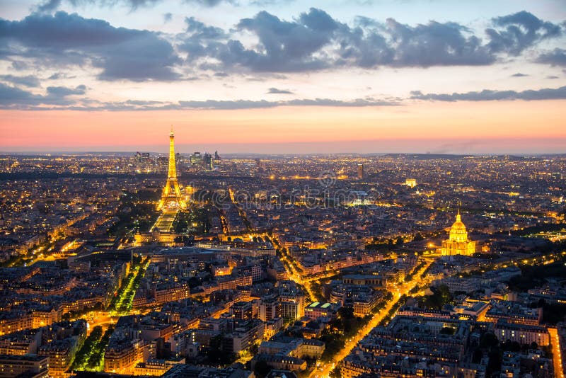 View Over Paris after Sunset Editorial Stock Image - Image of france ...