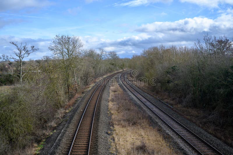 View Over Railroad Tracks Disappearing in the Distance Stock Image ...