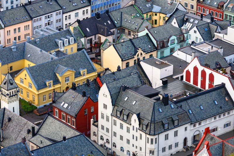 View over the rooftops stock image. Image of alesund - 74221605