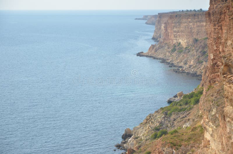 A View Over Sea, Cliffs and Mountains. Crimea Stock Image - Image of ...
