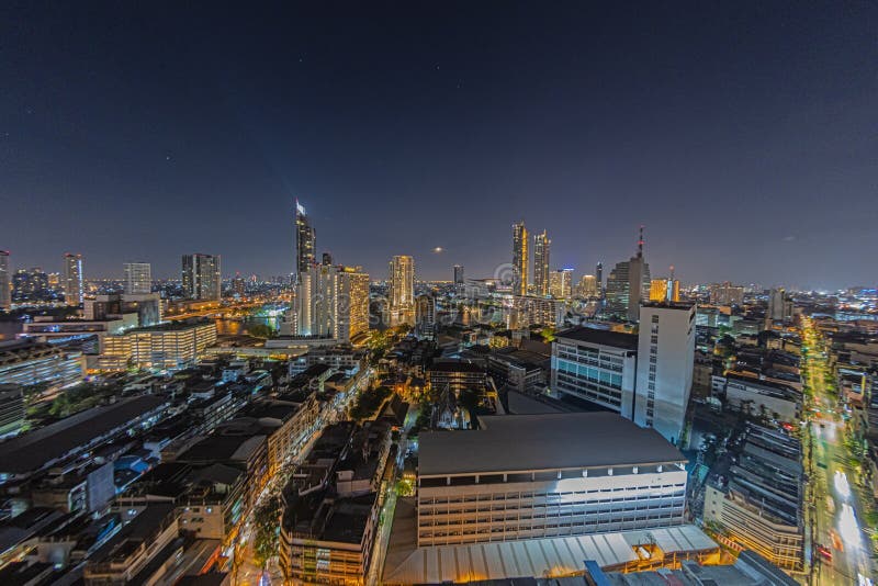 View Over the Skyline of Bangkok from Aerial Position at Night Stock ...