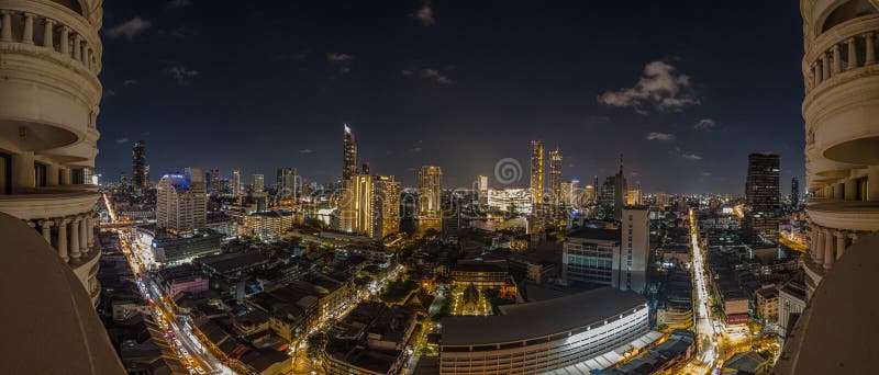 View Over the Skyline of Bangkok from Aerial Position at Night Stock ...