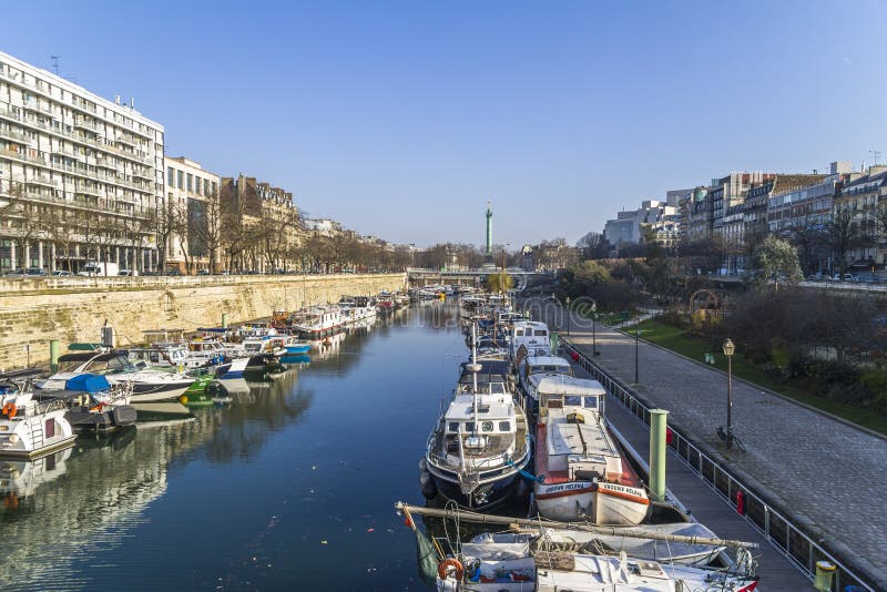 View Over Small River Port in Paris, France Editorial Image - Image of ...