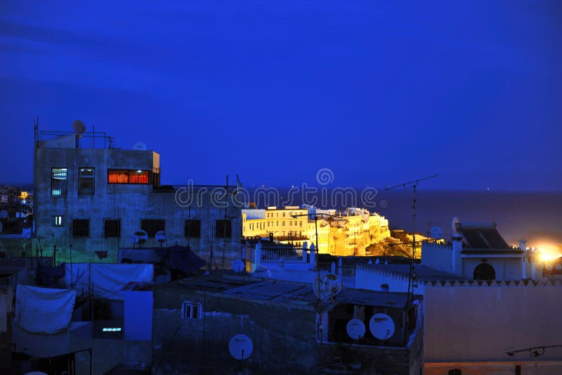 View Over Tangier Skyline at Night, Morocco Stock Photo - Image of ...