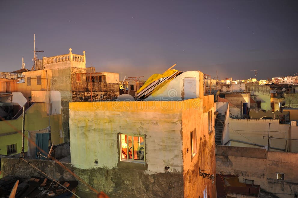 View Over Tangier Skyline at Night, Morocco Stock Image - Image of ...