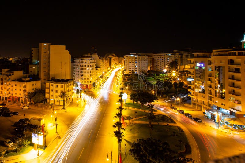 View Over Tangier Skyline at Night, Morocco Editorial Stock Photo ...