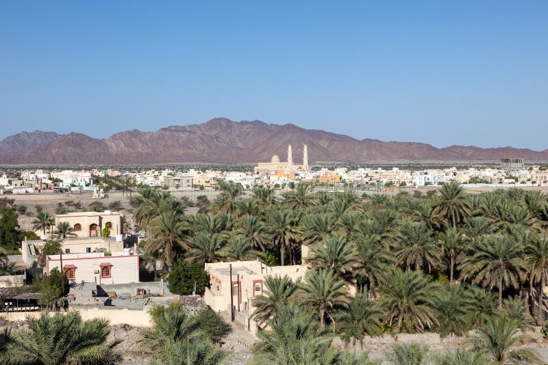 View over town Nakhl, Oman stock photo. Image of outdoor - 65945838