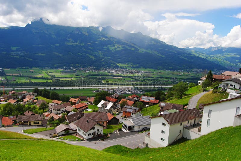 View Of The Triesenberg Settlement And The Rhine River Valley Rheintal ...