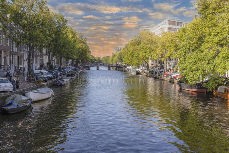 View Over a Typical Canal in the Dutch Metropolis Amsterdam in Summer ...