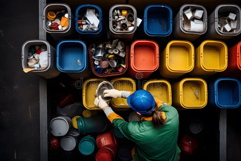 Worker at the Recycling Factory Sorting Out the Recycle Items Stock ...