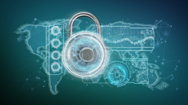 Padlock Security Technology Interface Isolated on a Background 3d ...