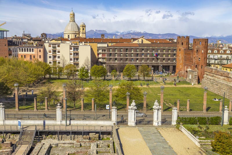 View of the Palatine Gate of Torino (Turin), Italy Stock Photo - Image ...