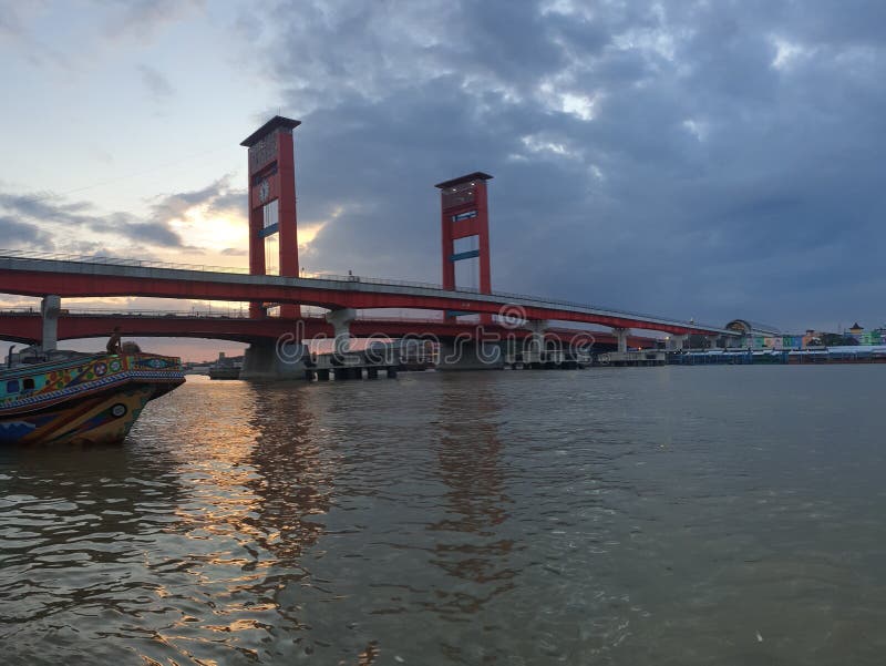 View of the Palembang Ampera Bridge Stock Photo - Image of pier, ampera ...