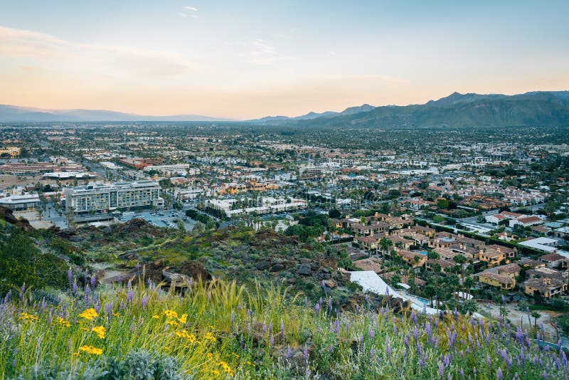 View of Palm Springs at Sunset, from the Skyline Trail in Palm Springs ...