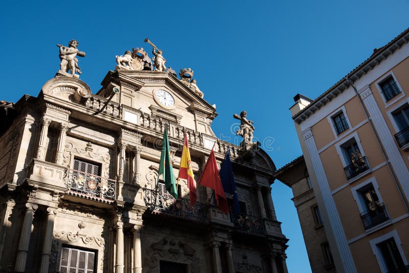 View of Pamplona City Hall in a Sunny Morning Stock Photo - Image of ...