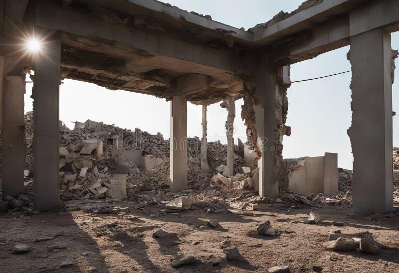 View Panoramic Building Debris Concrete Beam Remains Destroyed in Huge ...