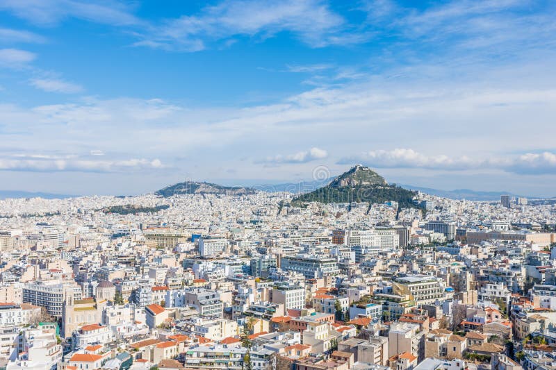 Panoramic View of Athens and Mount Lycabettus from Acropolis Stock ...