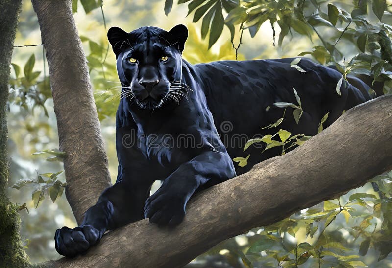 A View of a Panther in the Jungle Stock Illustration - Illustration of ...