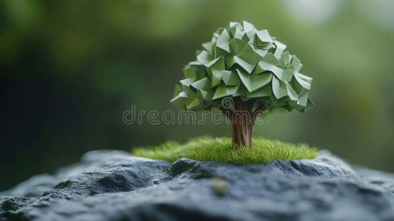 View of a Paper Origami Tree Transforming into a Real Tree Stock ...
