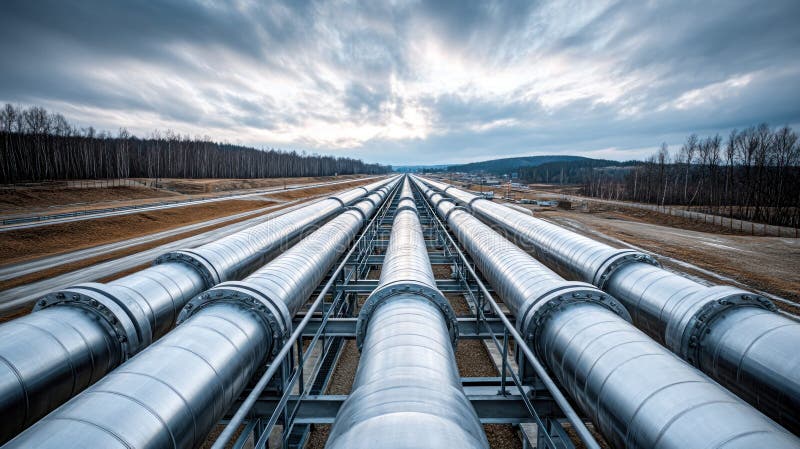 A Long Perspective of Pipelines Stretching Across the Landscape Under a ...