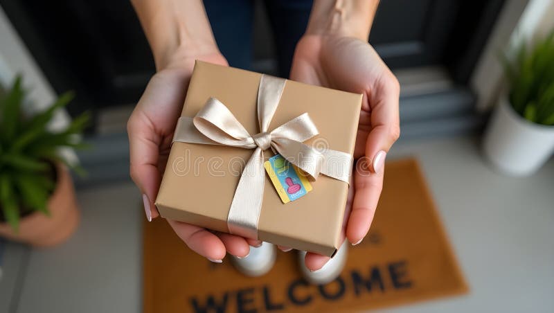 A Parcel Delivery Scene with Hands Holding Neatly Wrapped Boxes at a ...