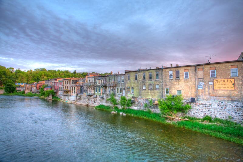Grand River at Paris, Ontario, Canada with Flowers in Front Stock Photo ...