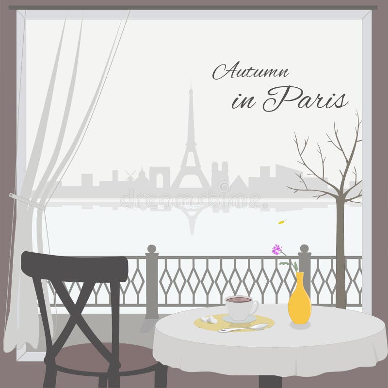 View of Paris Cityscape from Cafe Window. Stock Vector - Illustration ...