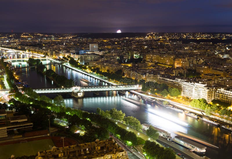 View of Paris at night stock image. Image of night, boat - 78977771