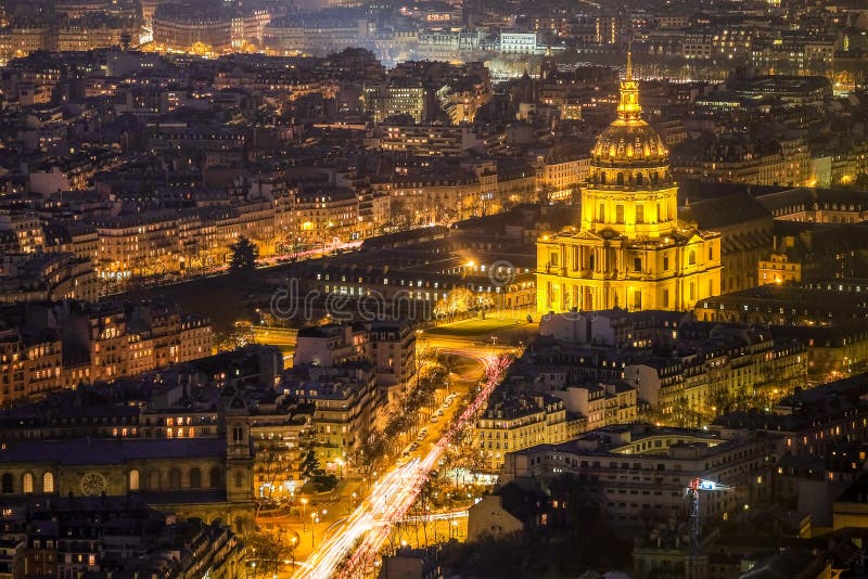 View of Paris at night stock image. Image of french, birds - 86641277