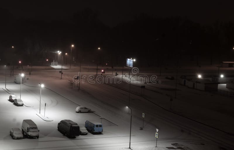 View of the Parking Lot at Night Stock Photo - Image of obstacle, dark ...