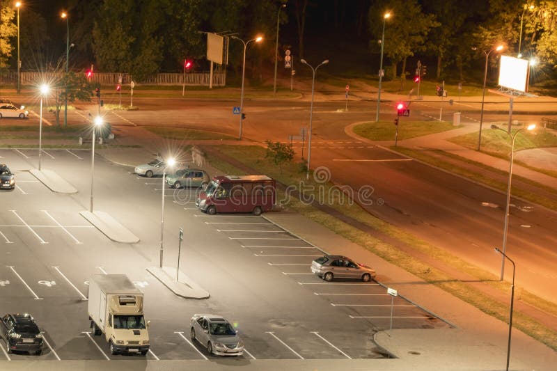 View of the Parking Lot at Night Stock Image - Image of auction ...