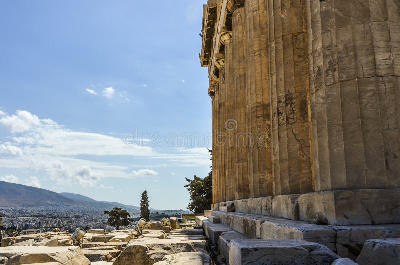 Columns of the Parthenon and Athens Editorial Stock Image - Image of ...