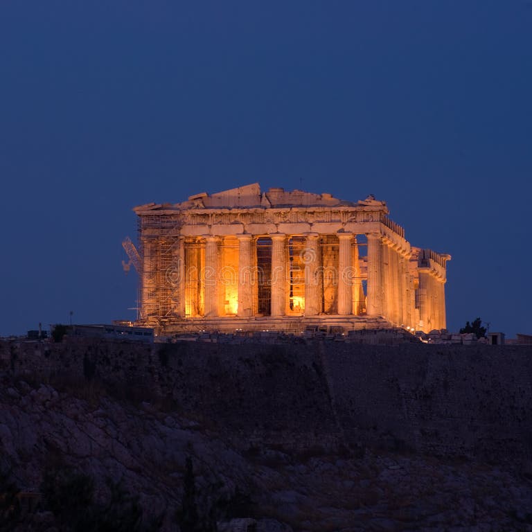 View of Parthenon by night stock image. Image of archaeology - 10406233